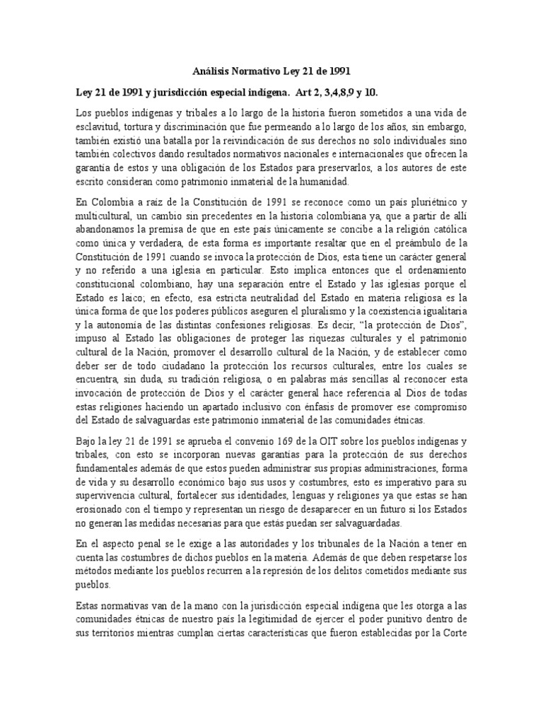 Análisis Normativo Ley 21 de 1991 | PDF | Jurisdicción | Ciencias Políticas