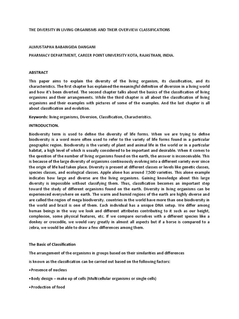 The Diversion in Living Organisms and Their Overview Classifications ...