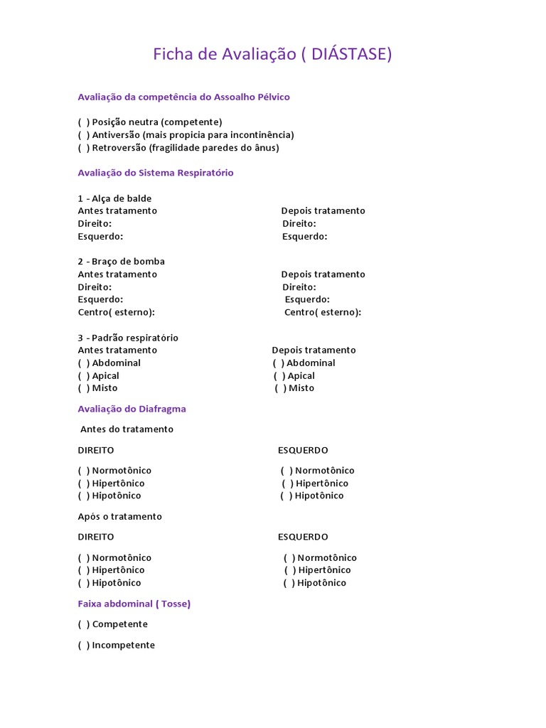 Ficha de AVALIAÇÃO DIÁSTASE | PDF | Anatomia | Abdômen