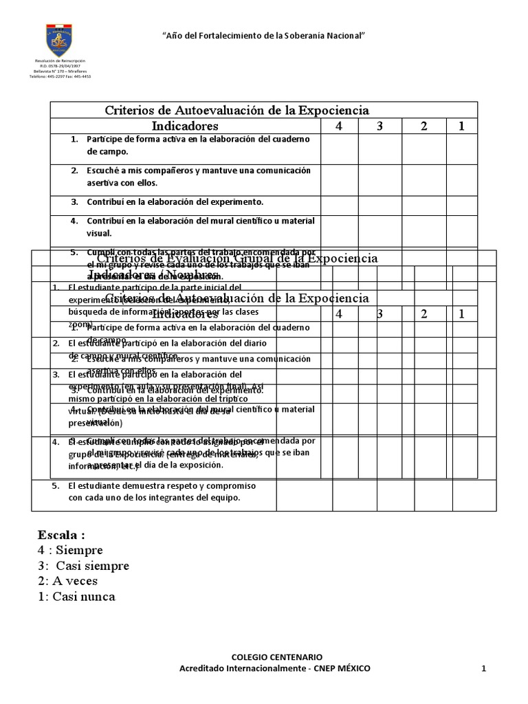 CRITERIOS DE EVALUACIÓN - GRUPAL EXPOCIENCIA | PDF