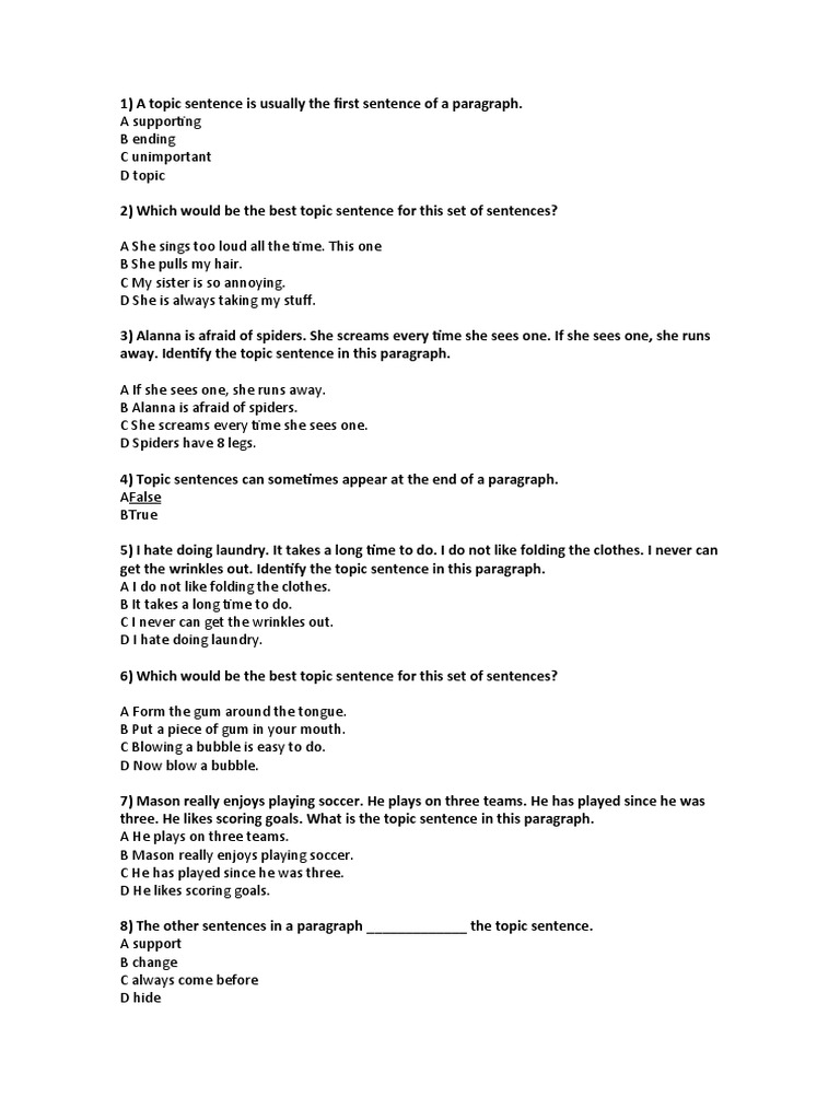 Understanding Topic Sentences in Paragraphs | PDF | Language Arts ...