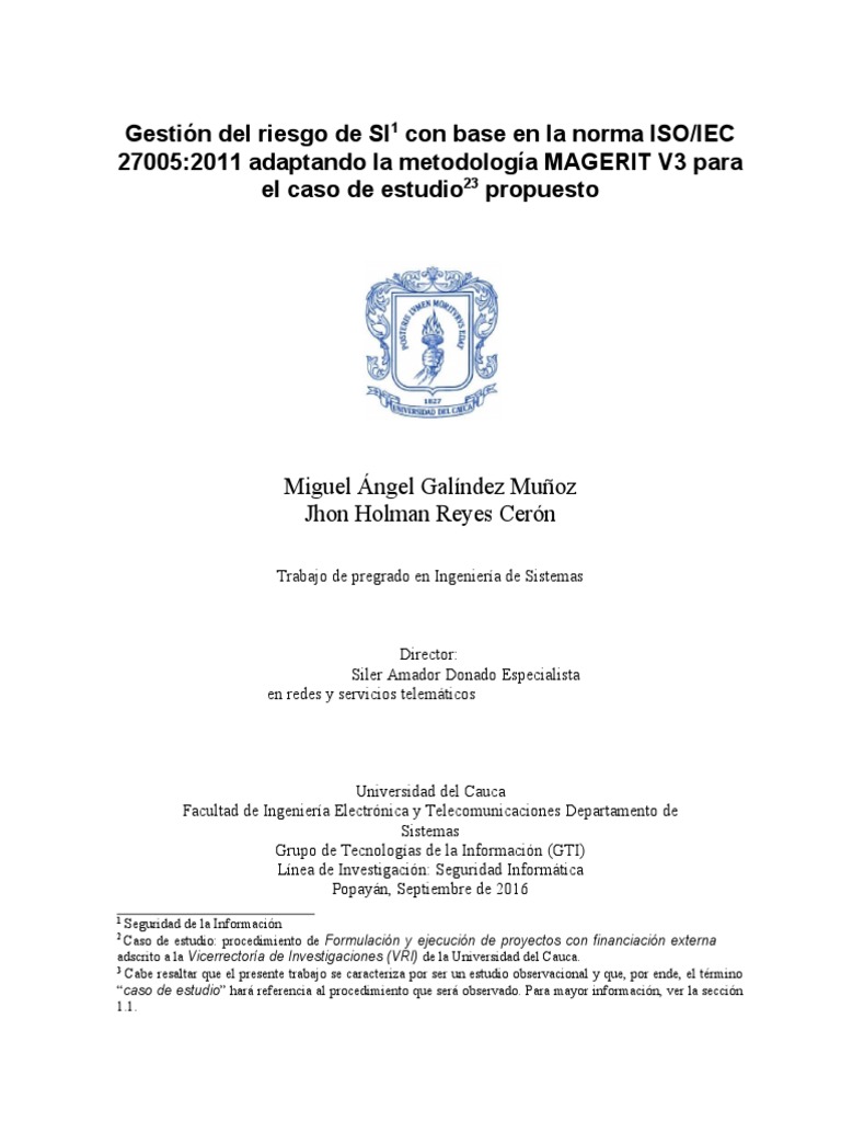 Gestión Del Riesgo de Si Con Base en La Norma Iso Iec 27005 Adaptando ...