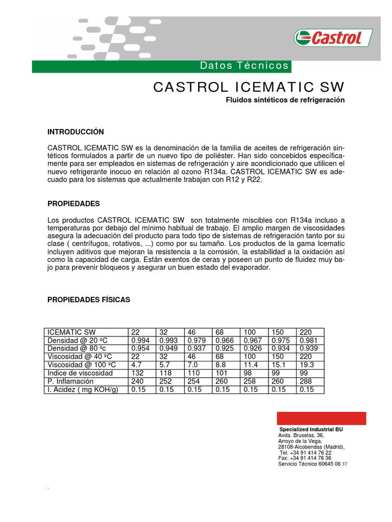 Fluidos Sintéticos Castrol Icematic SW | PDF | Química | Materiales
