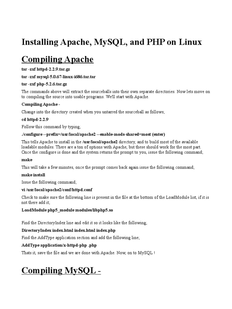 Installing Apache, Mysql, and PHP On Linux Compiling Apache | PDF | Php | Apache Http Server