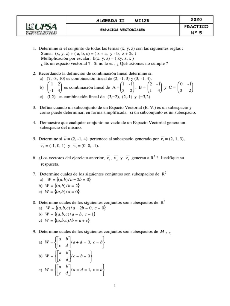 Practico# 5 - ESPACIOS VECTORIALES | PDF | Espacio vectorial | Base ... Practico# 5 - ESPACIOS VECTORIALES | PDF | Espacio vectorial | Base ...