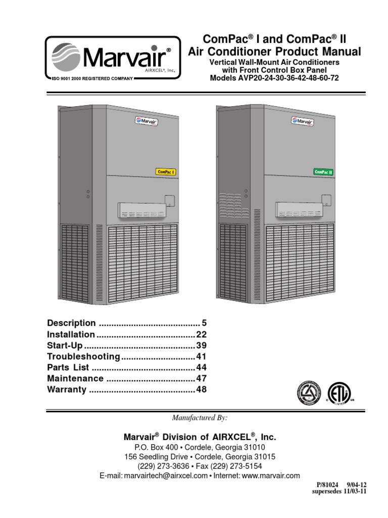 Marvair Manual | PDF | Thermostat | Switch