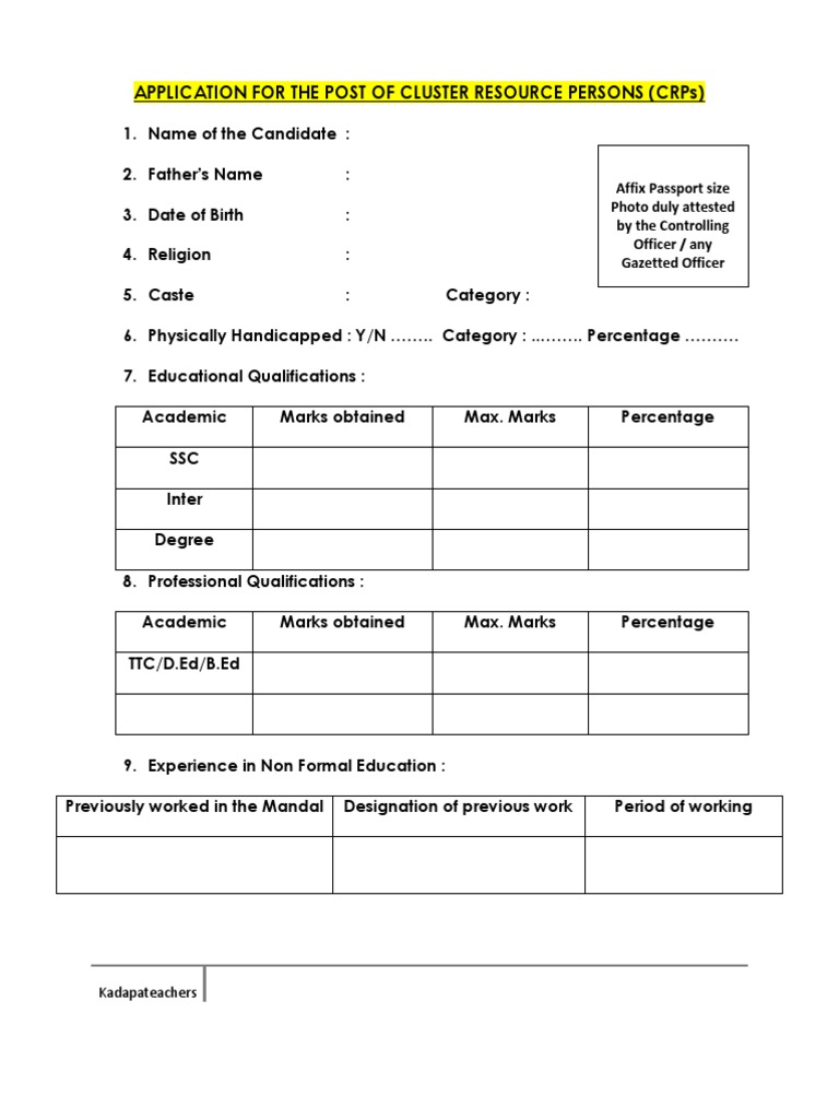 Application for Cluster Resource Person | PDF