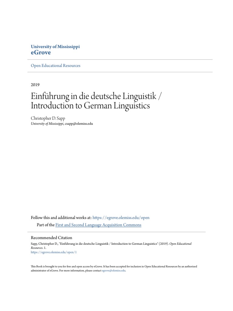 Einführung in Die Deutsche Linguistik - Introduction To German Li ...