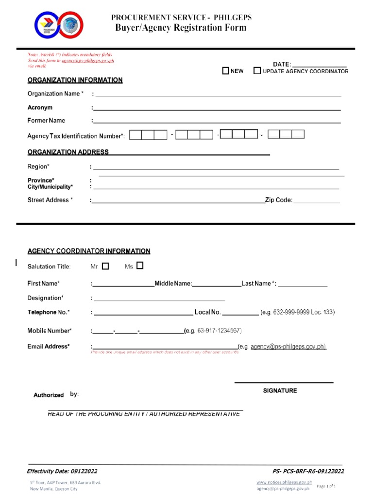 PS PhilGeps Buyer Agency Registration Form | PDF