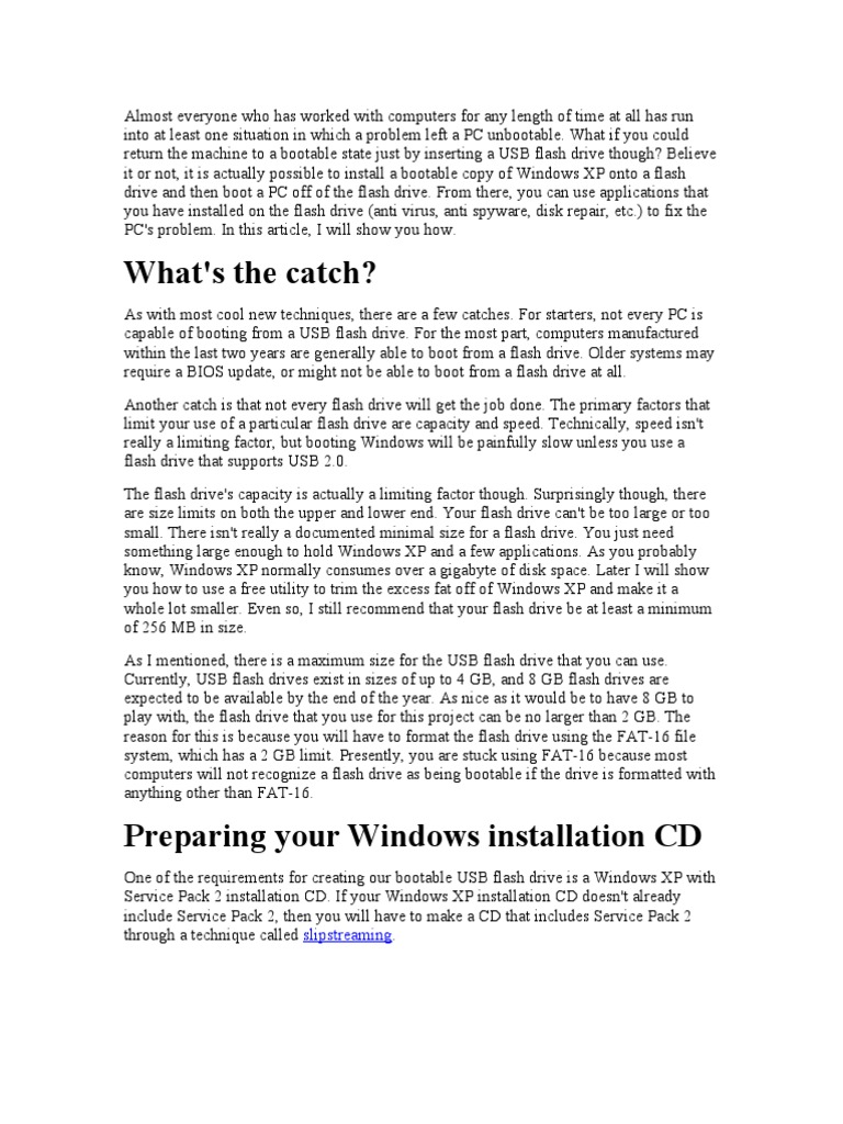 Create Bootable Windows XP USB Drive | PDF | Usb Flash Drive | Booting