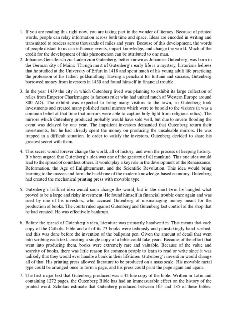 Reading Practice 3 | PDF | Johannes Gutenberg | Printing Press