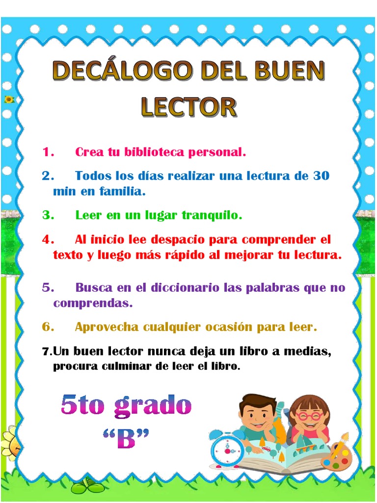 Decálogo para ser un buen lector | PDF | Relaciones personales, crianza ...