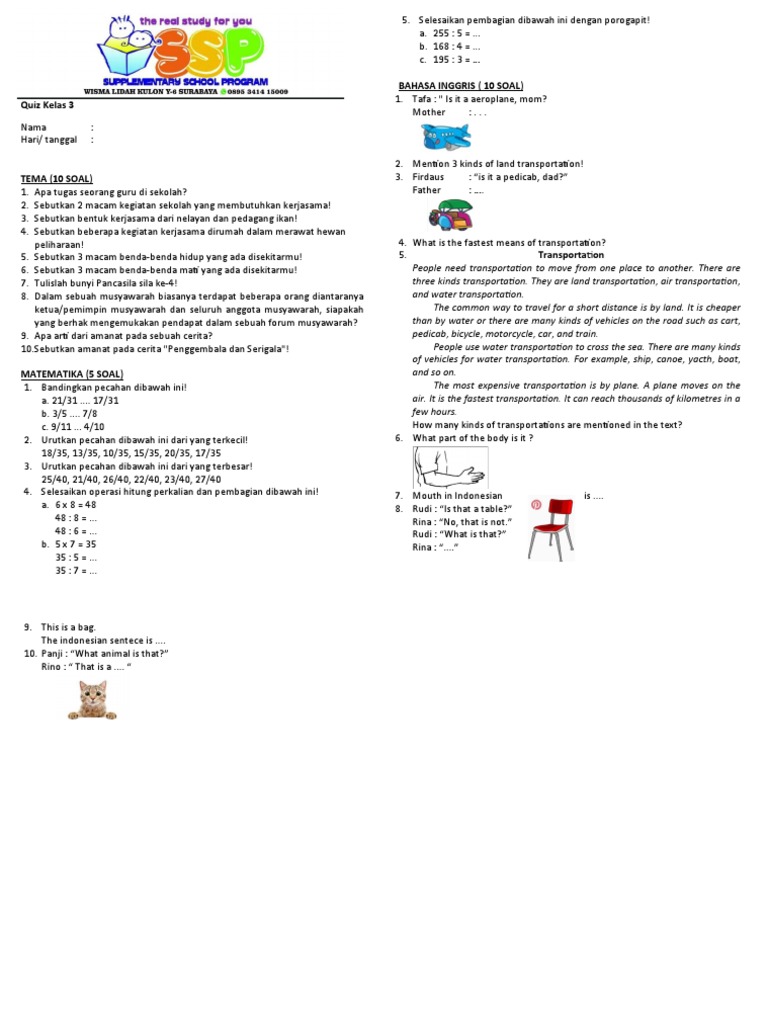 Quiz Kelas 3 (13 Oktober 2022) | PDF | Kajian Bahasa Asing