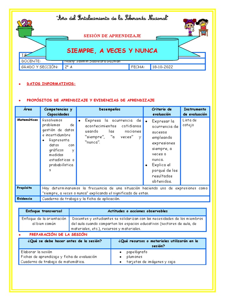 E9 Sesion d2 Mat Siempre A Veces Nunca | PDF
