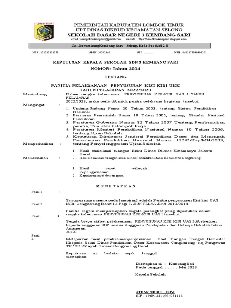 Contoh SK Tim Pengembang Kisi | PDF