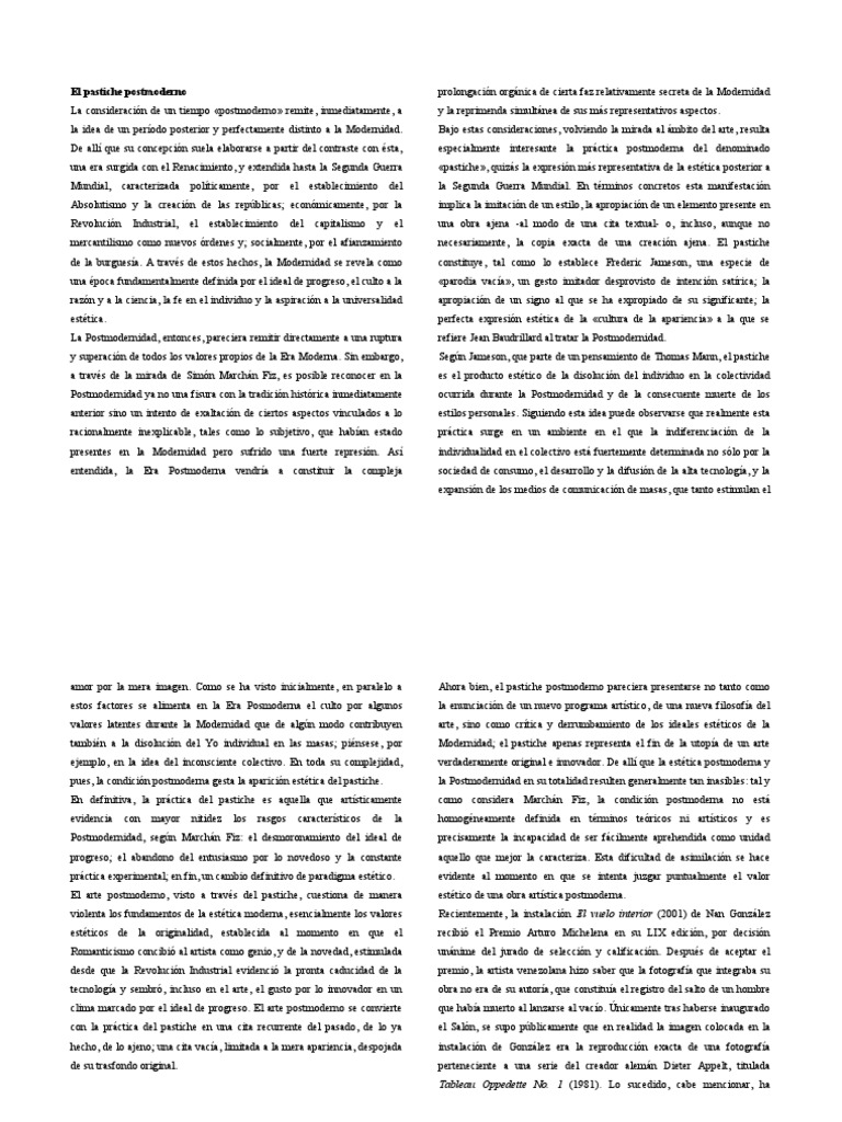 El Pastiche Postmoderno | PDF | Estética | Modernidad