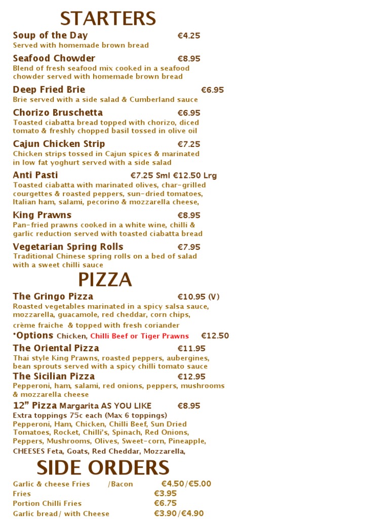 Diverse Menu of Starters and Main Courses | PDF | Salad | Hamburgers