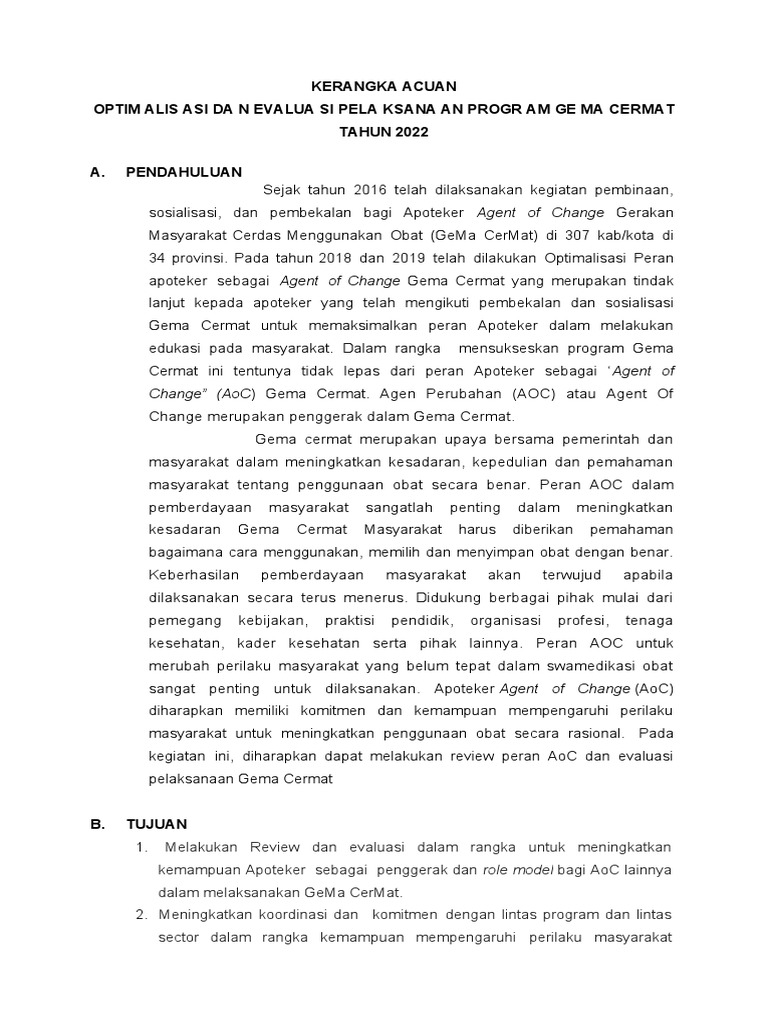 Optimalisasi dan Evaluasi Pelaksanaan Program GeMa CerMat Tahun 2022 | PDF