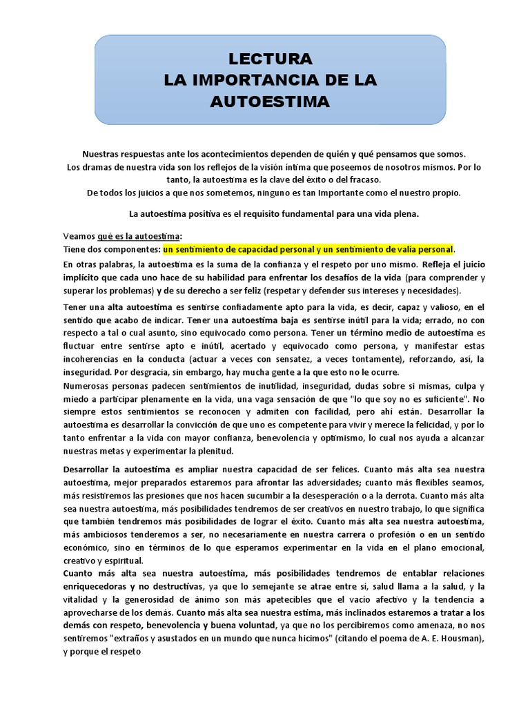 Lectura | PDF | Autoestima | Sicología