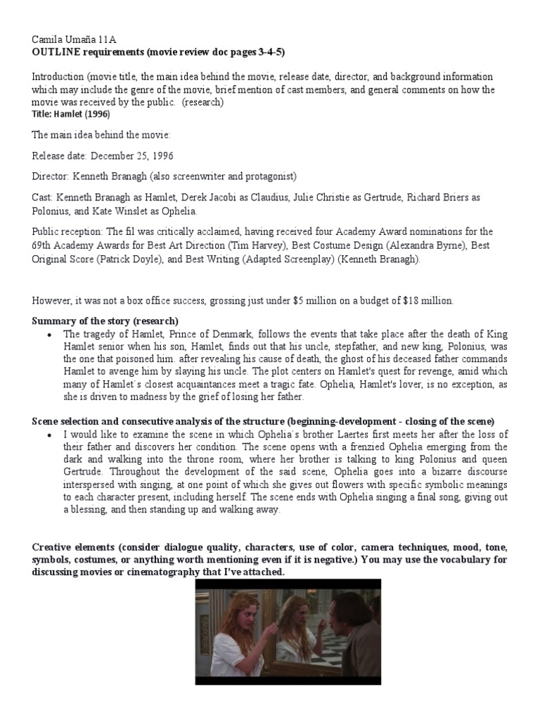 Movie Review Outline - Camila Umaña 11A | PDF | Hamlet