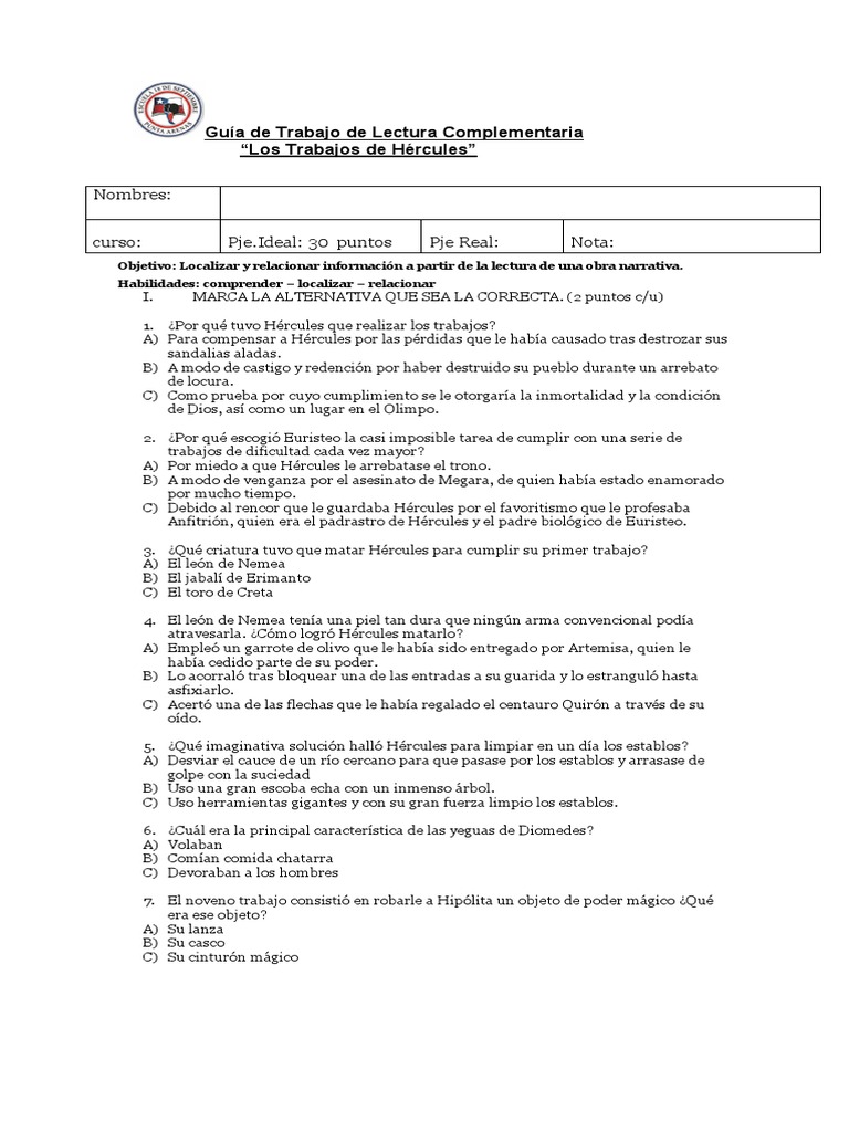 Guía de Trabajo de Lectura Complementaria Evaluada | PDF Guía de Trabajo de Lectura Complementaria Evaluada | PDF
