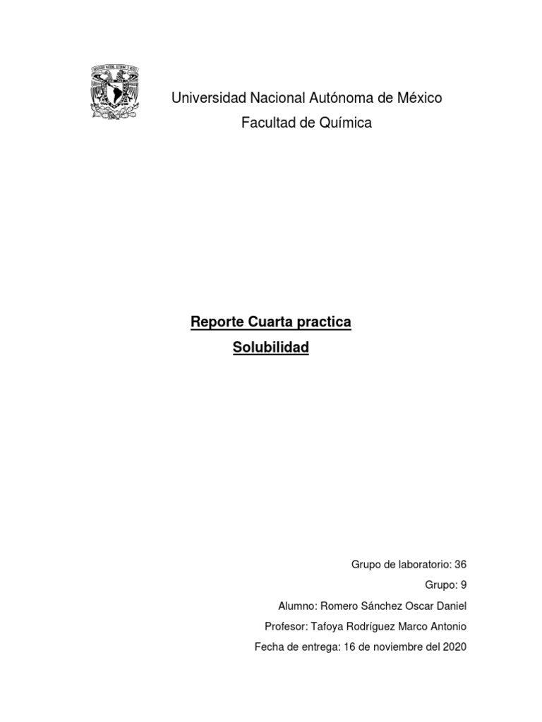 Reporte Cuarta Practica | PDF | Solubilidad | Concentración