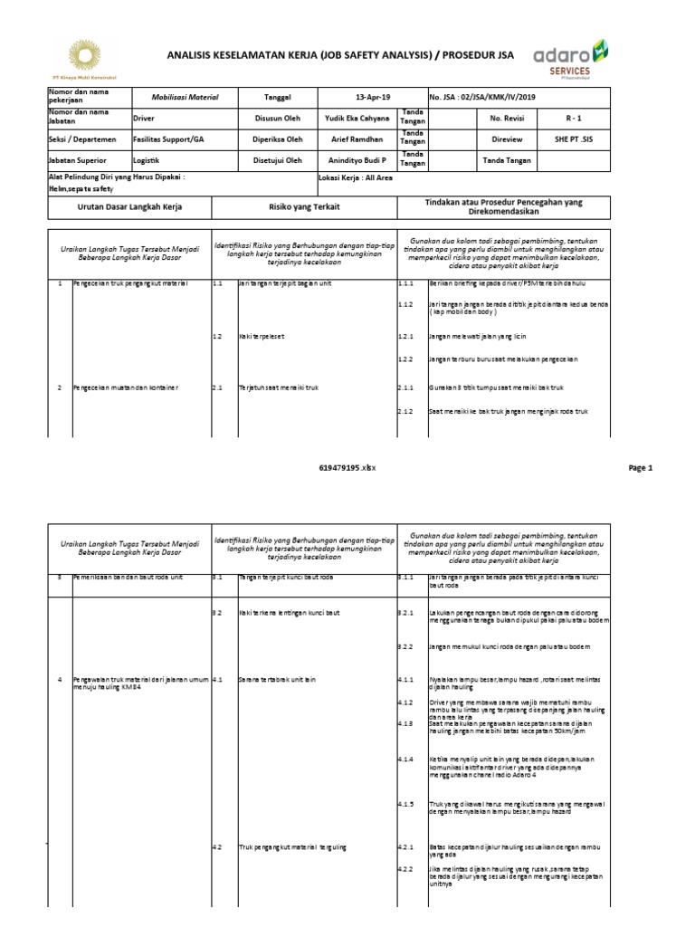 JSA 2 Mobilisasi Material | PDF