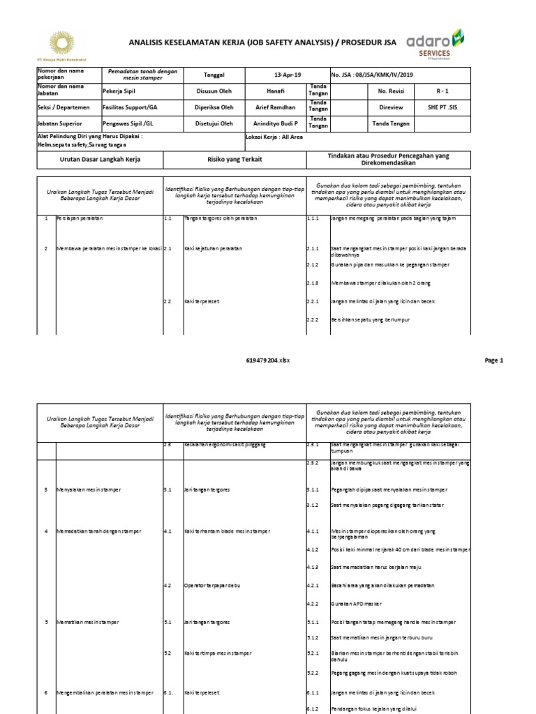 JSA 8 Pemadatan Tanah Dengan Mesin Stamper | PDF