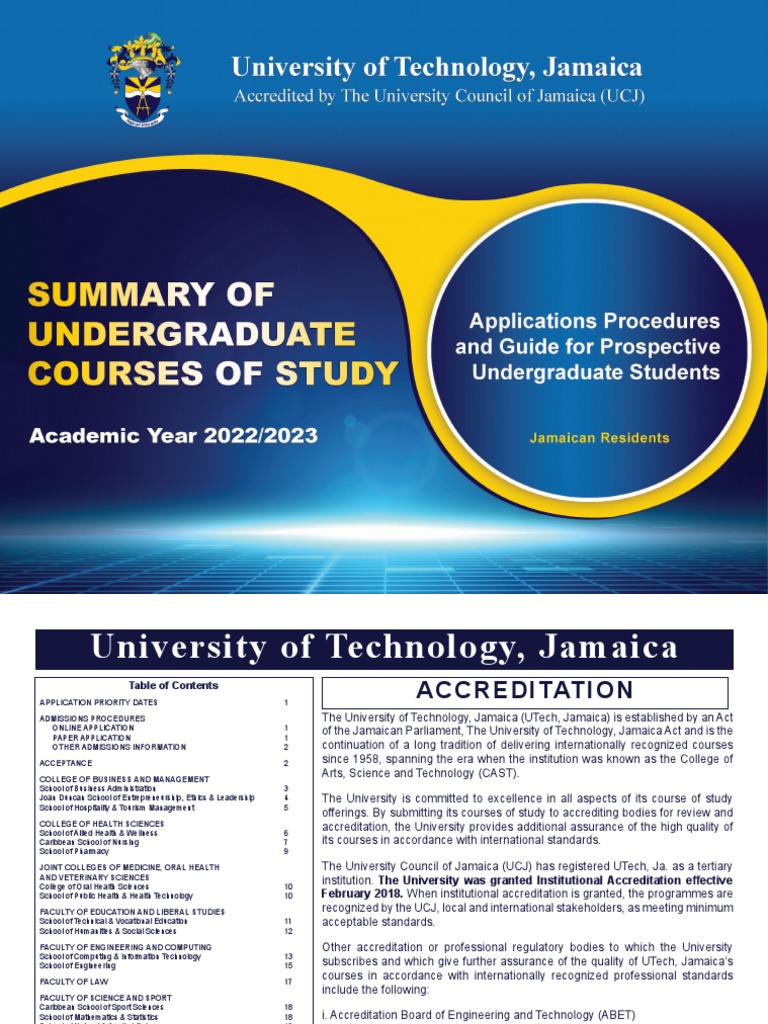 UTech, Ja - Summary of Undergraduate Courses of Study | PDF ...