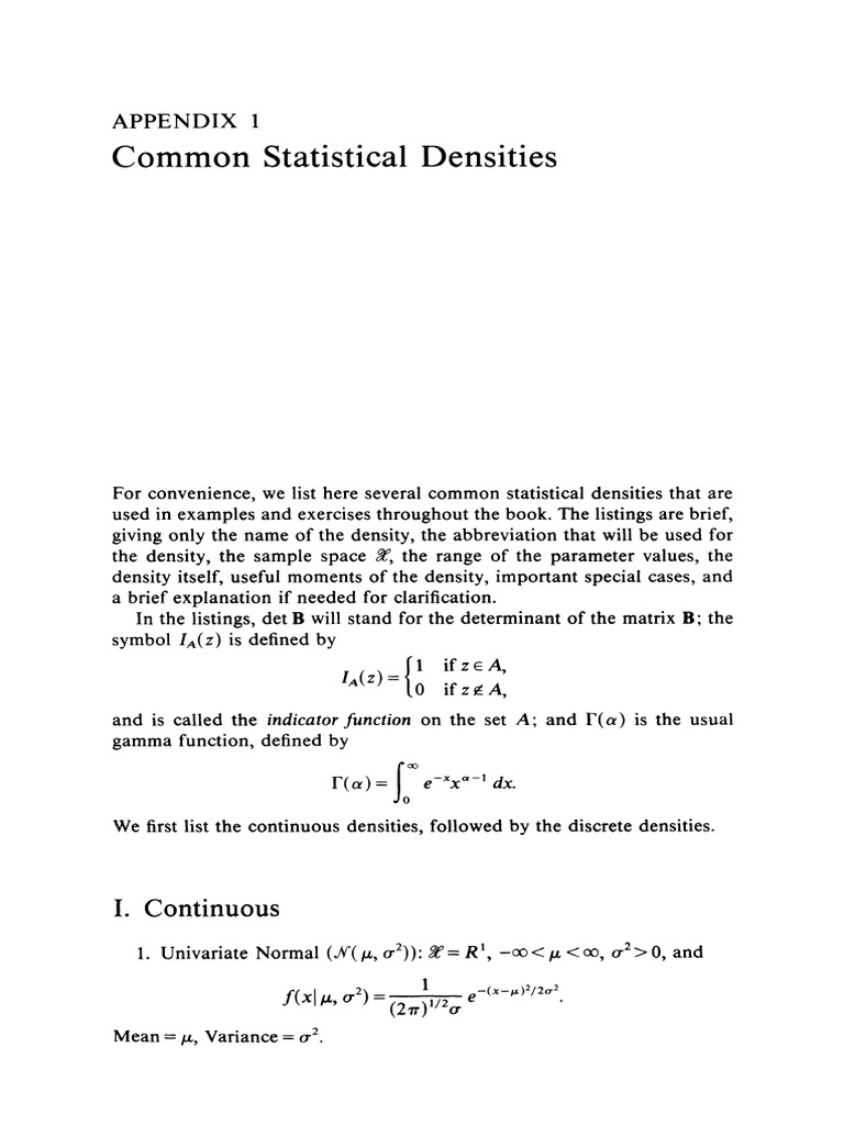 Common Statistical Densities: Appendix 1 | PDF | Statistical Inference | Bayesian Inference