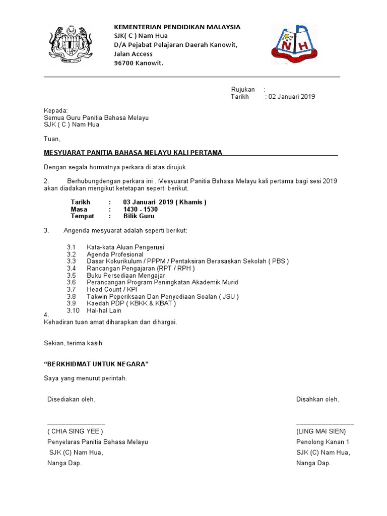 Memo Panggilan Minit Mesyuarat BM | PDF