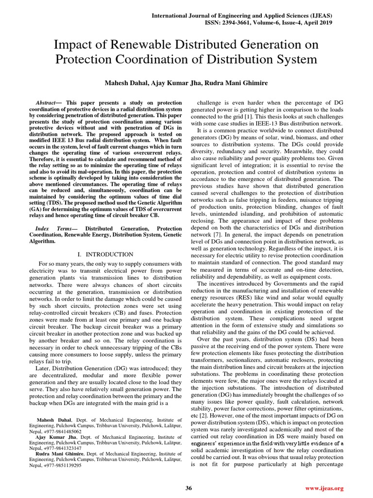 Impact Of Renewable Distributed Generation On Pdf