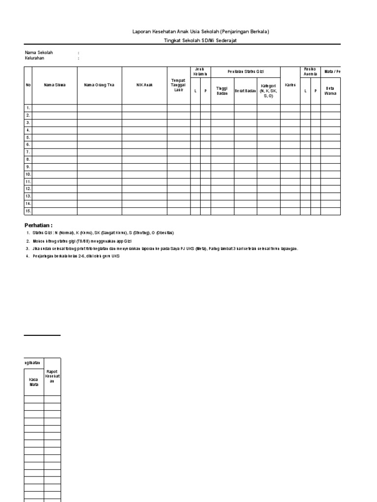 Form SD Penjaringan Kesehatan & Berkala | PDF