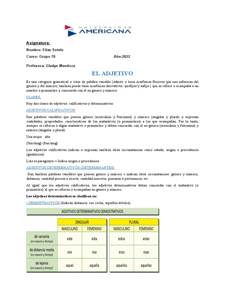 Guía Completa sobre el Uso del Adjetivo | PDF | Adjetivo | Numero Gramatical