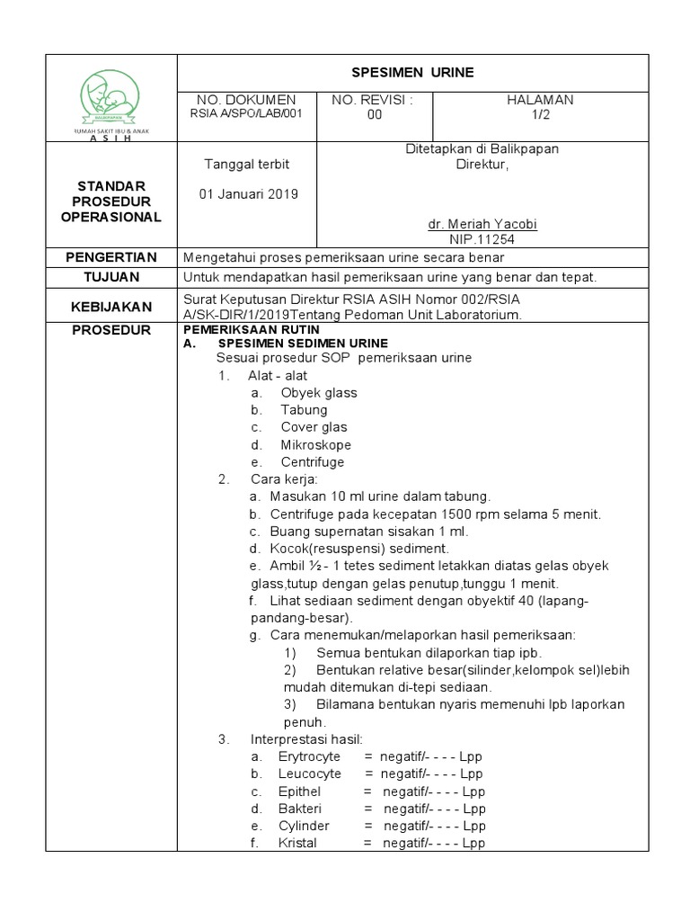 Spo Unit Lab (Rsia Asih) | PDF