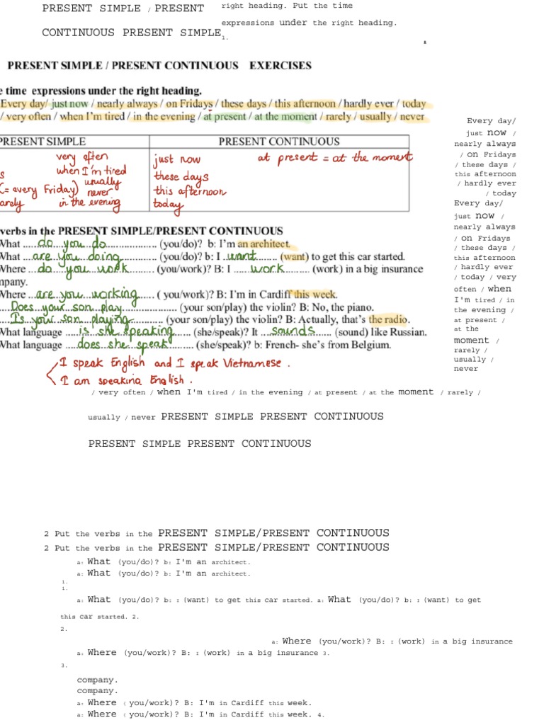 Present Simple vs. Present Continuous (21DDS2C) | PDF