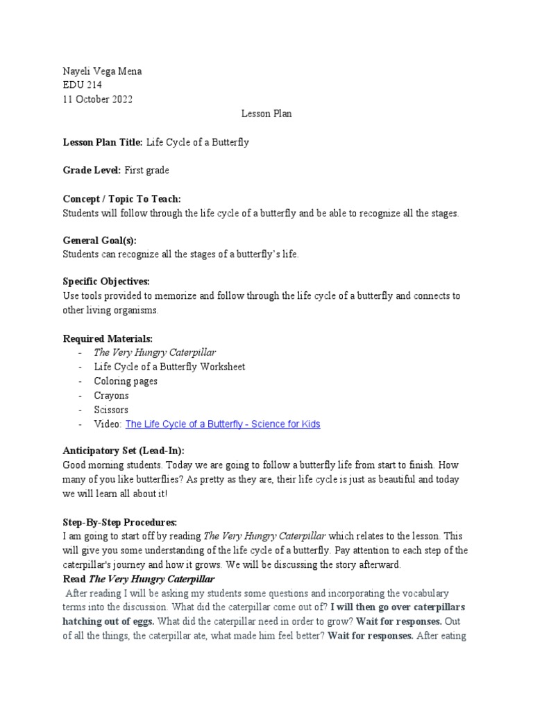 Lesson Plan 1 | PDF | Butterfly | Lesson Plan