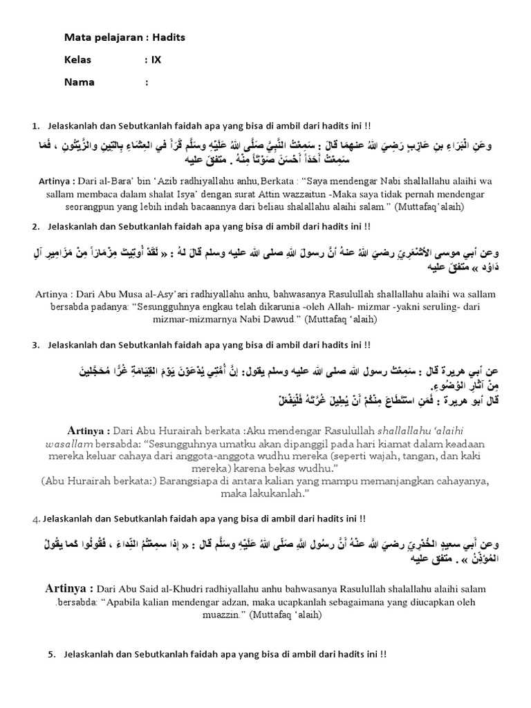 Soal Ujian Hadits | PDF