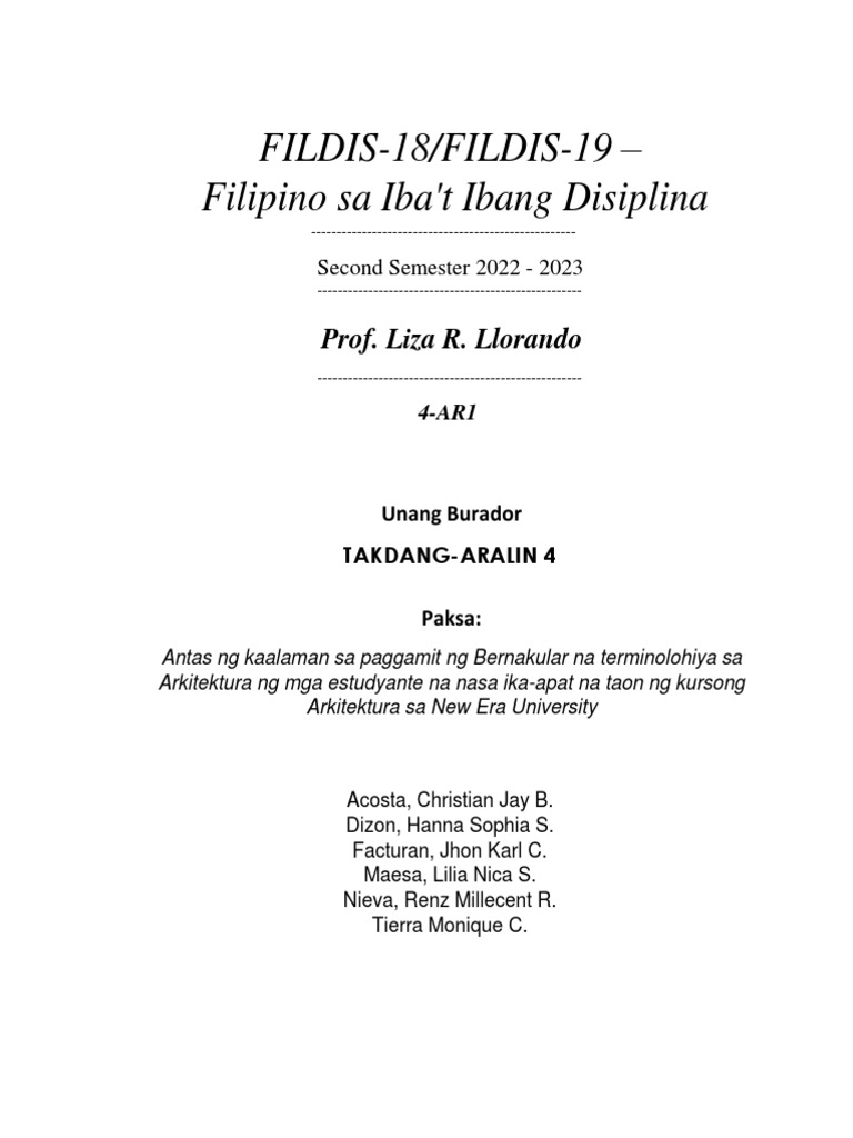 Acosta Christianjay 4ar1 Fildis Burador Takdang Aralin 4 | PDF