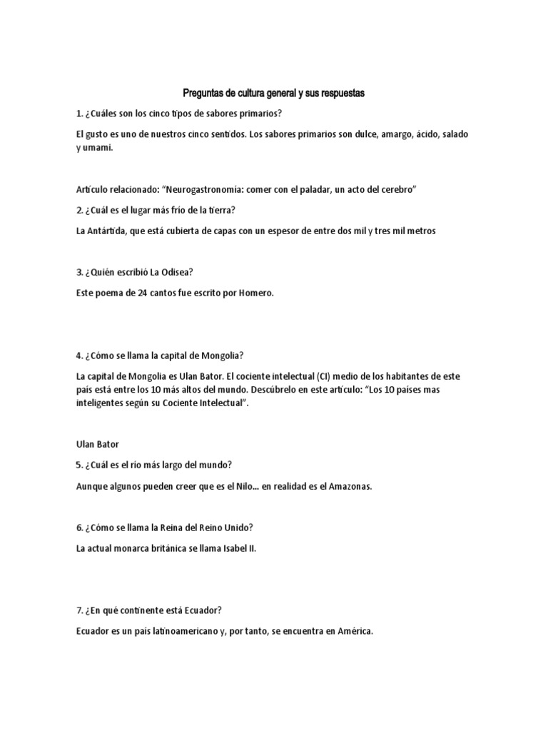 Preguntas de Cultura General y Sus Respuestas | PDF | FIFA