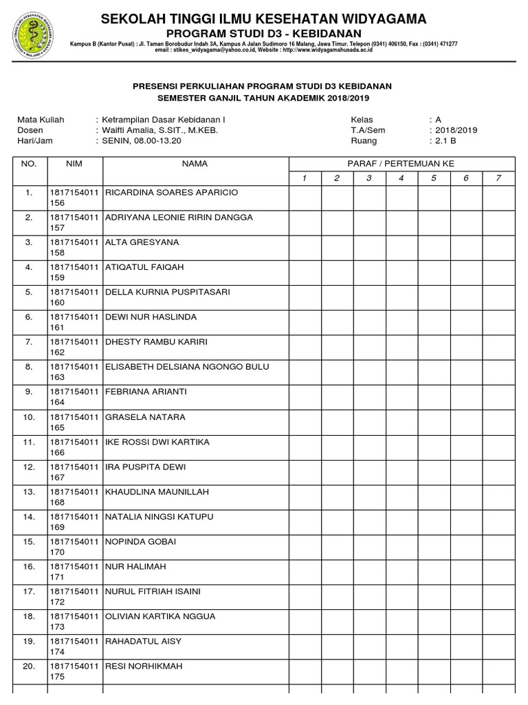 Format Presensi Mahasiswa 2018 11 22 11 34 | PDF