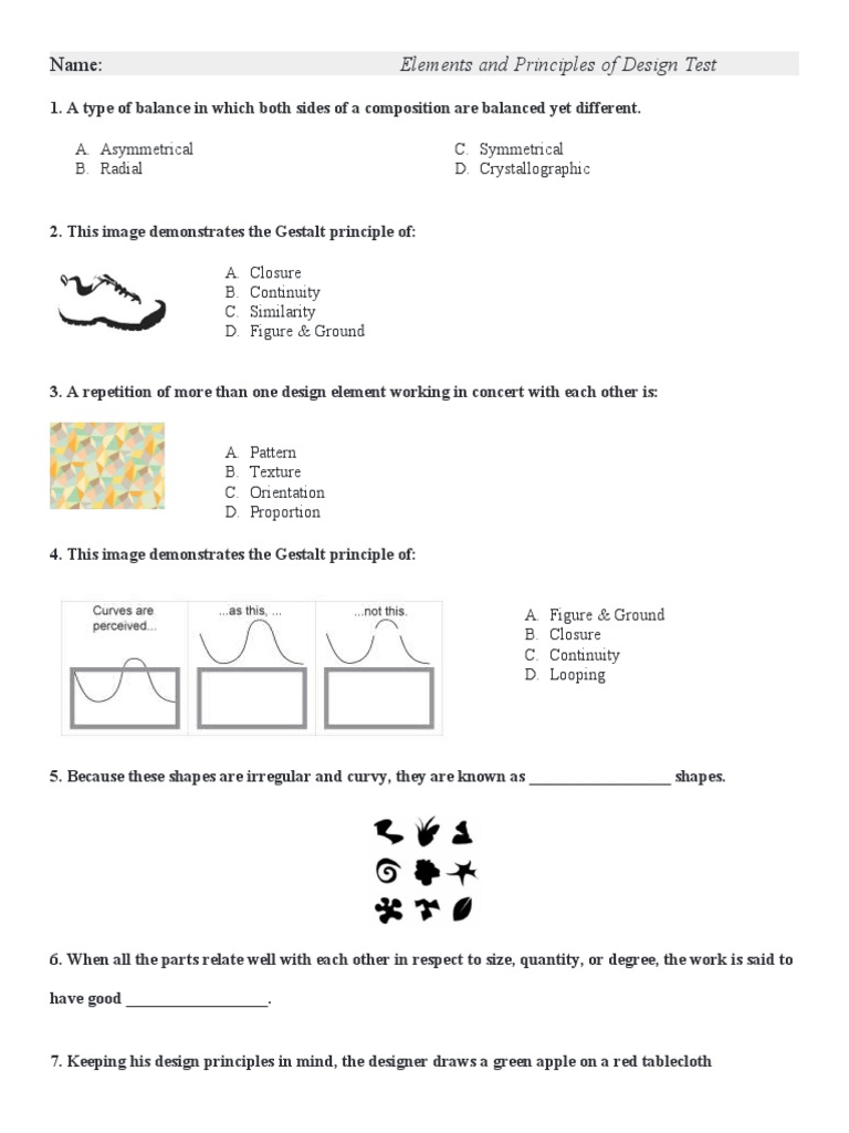 Name:: Elements and Principles of Design Test | PDF | Color ...