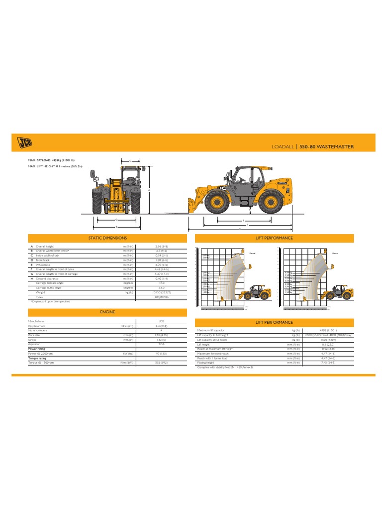 JCB 550-80 Specs Sheet | PDF | Brake | Truck