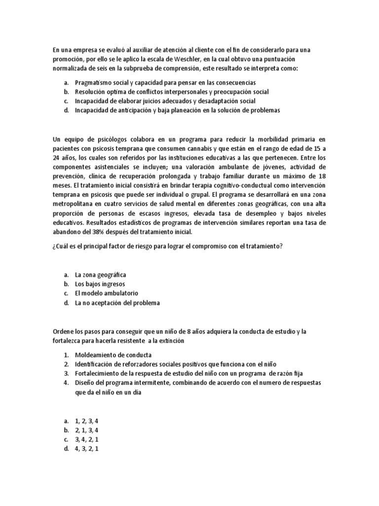 Preguntas para Contestar | PDF | Trastorno mental | Validez (Estadísticas)