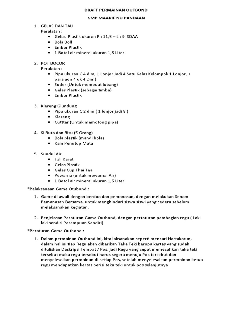 Draft Permainan Outbond | PDF