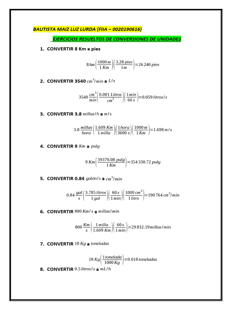 Ejercicios Resueltos de Conversiones de Unidades | PDF | Física | Volumen