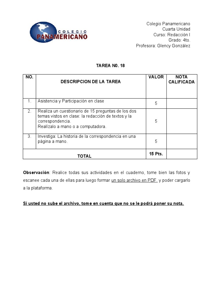 Tarea de Redacción y Correspondencia 4to | PDF
