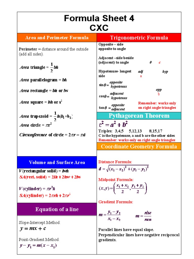 Csec Maths Revision Sheet | PDF | Triangle | Circle