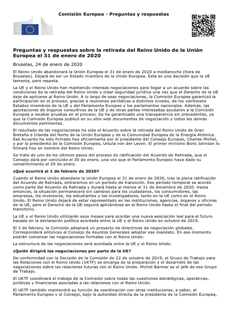 Preguntas y Respuestas Sobre La Retirada Del Reino Unido de La Uni N Europea El 31 de Enero de ...