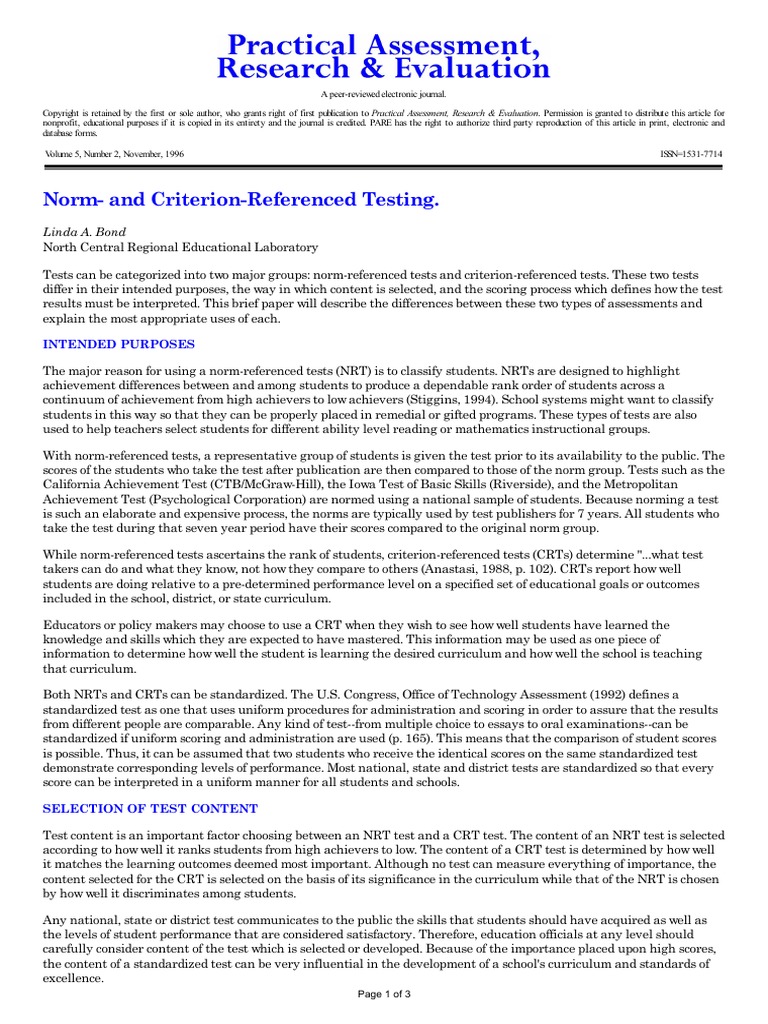 Norm and Criterion Referenced Testing | PDF | Test (Assessment ...